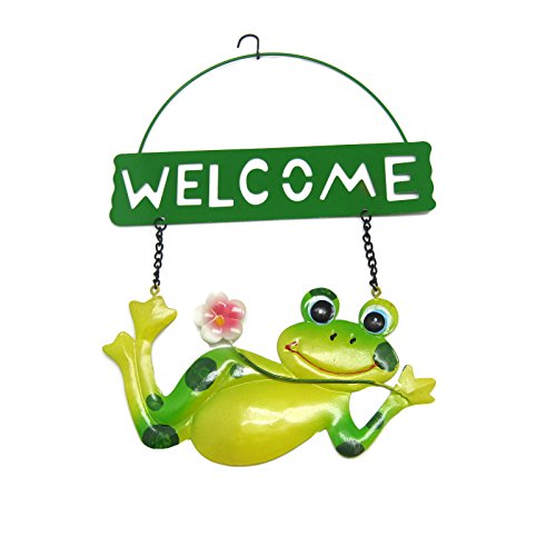 Metal Frog Welcome Sign with Flower Home Garden Decor Backyard Feeders ...