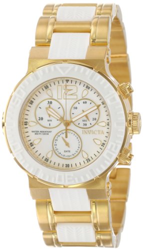 Invicta Women’s 15500 Ocean Reef Chronograph White Oyster Dial 18k Gold Ion-Plated Stainless ...