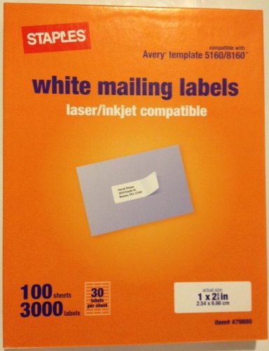 Staples White Mailing Labels For Laser Printers 1 X 2 62 Inch 100 