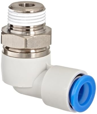 SMC KS Series PBT Rotary Push-to-Connect Tube Fitting, 90 Degree Elbow with Sealant, 8mm Tube OD ...