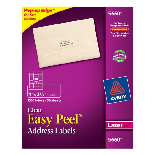 Avery Easy Peel Clear Mailing Labels For Laser Printers 1 X 2 62 Inches Box Of 1500 5660 