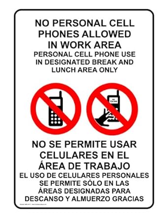 ComplianceSigns Aluminum Phone Rules Sign, 10 x 7 in. with English ...