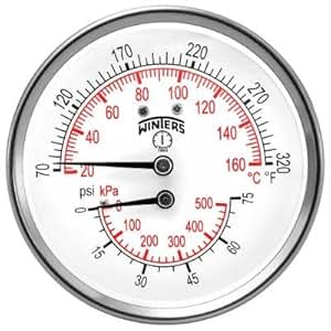 Amazon.com: Pressure - Temperature Combination Gauge - 1/2"Center Back Mount P&T Gauge - Winters ...