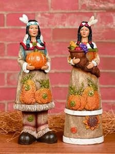 Native American Indian Thanksgiving Figurine (Assorted Pack of 2 ...