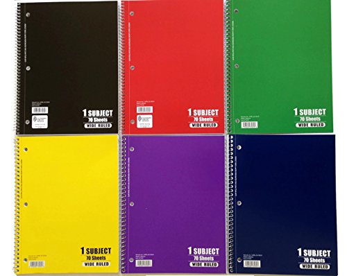 1 Subject 70 Sheet Spiral Bound Notebook - Six Pack Bundle - One ...