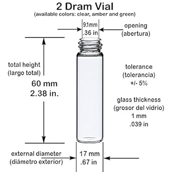Glass Vials, 2 Dram, Pack of 12
