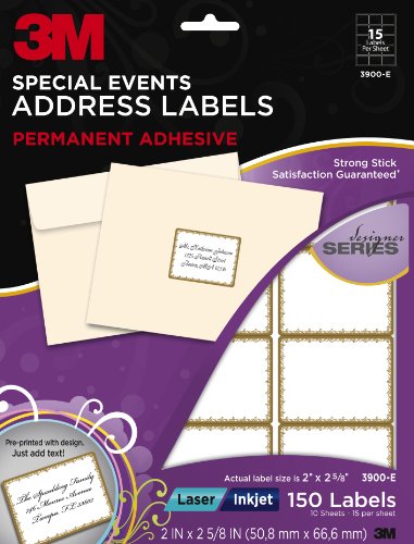 3M Designer Special Events Address Labels Laser Inkjet Gold Border 2 