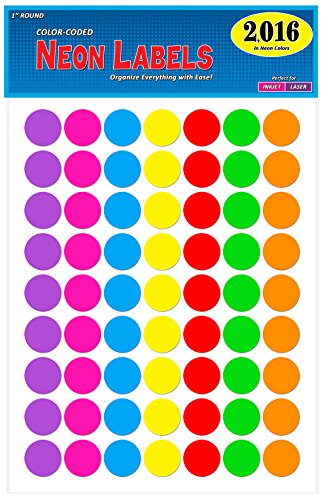 Pack of 2016 1-inch Diameter Round Color Coding Dot Labels, 7 Bright ...