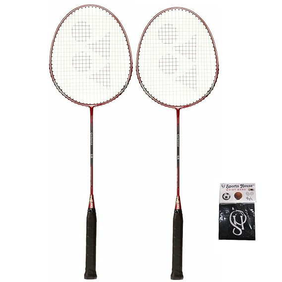 Yonex Carbonex 7000 Badminton Racquet (Pack of 2) & SPORTSHOUSE Cotton Wrist Band Complete Sets ...