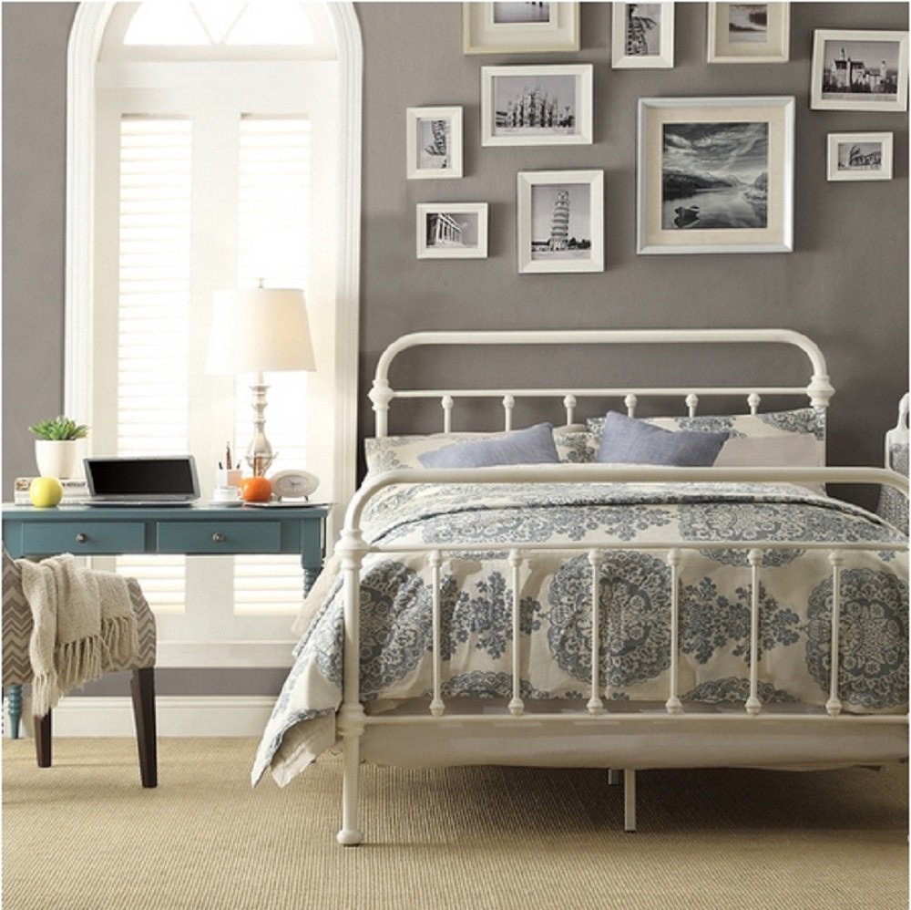 Giselle Antique White Graceful Lines Victorian Iron Metal Bed Full Size Giselle Antique White Graceful Lines Victorian Iron Metal Bed Full Size