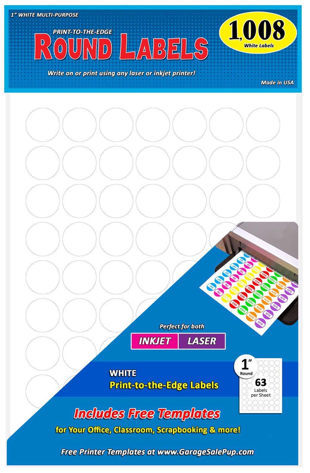 Pack Of 1008 1 Inch Diameter Round Dot Labels White 8 1 2 X 11 Sheet Fit All