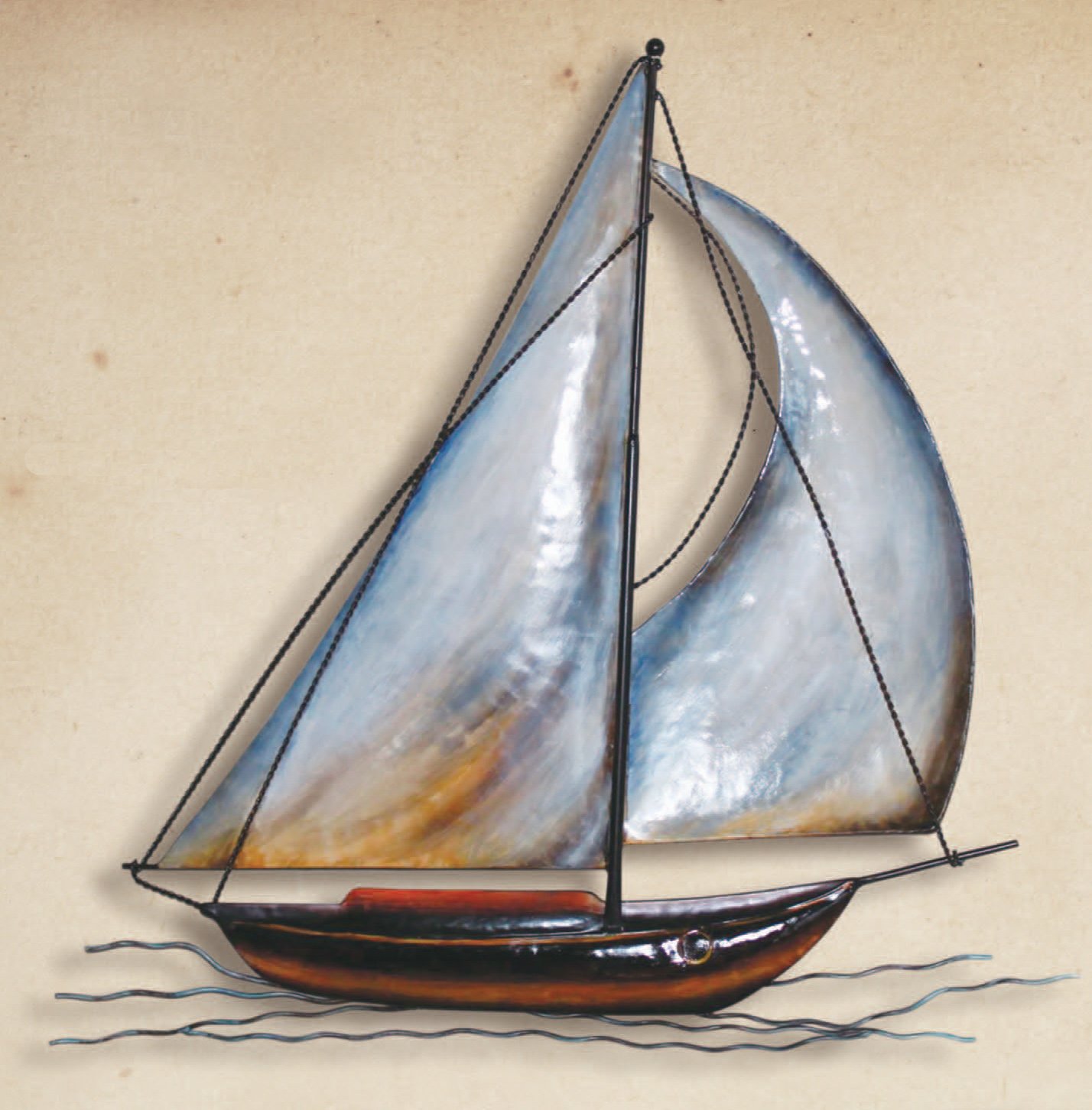 Nautical Sailboats Metal And Wooden Wall Sculpture