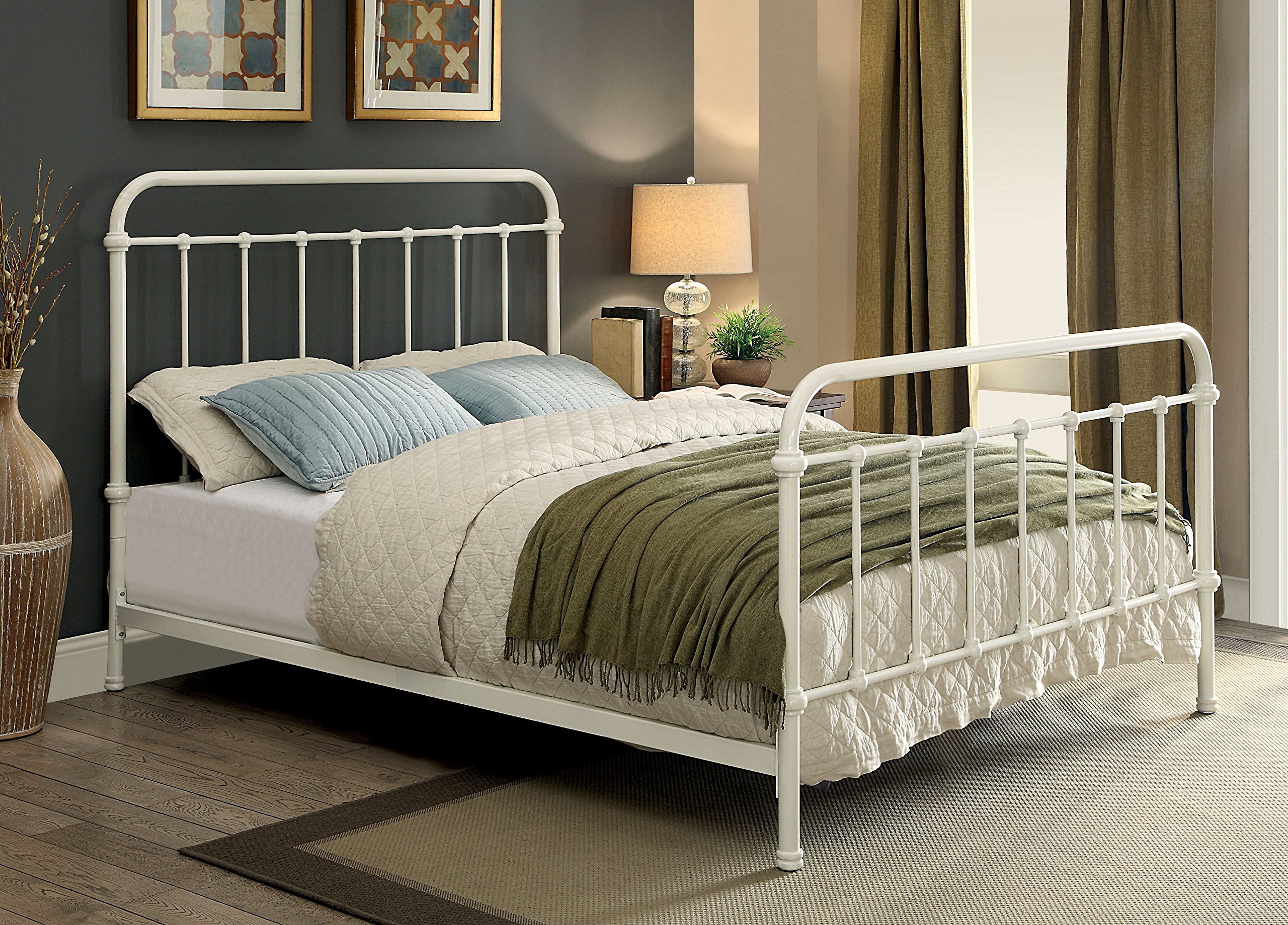 Furniture Of America Overtown Metal Bed Queen Vintage White Furniture Of America Overtown Metal Bed Queen Vintage White