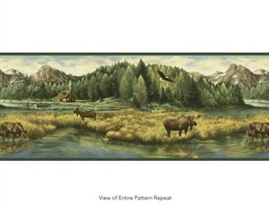 Moose, Mountain, & River Wallpaper Border - Moose Wall Border - Amazon.com