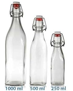Amazon.com: 10 Clear 250 ml SWING TOP TALL SQUARE GLASS BOTTLES: Home ...