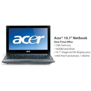 Acer Aspire One D255-2301 Black, 10.1" LED LCD, 1GB, 160GB, Wifi,