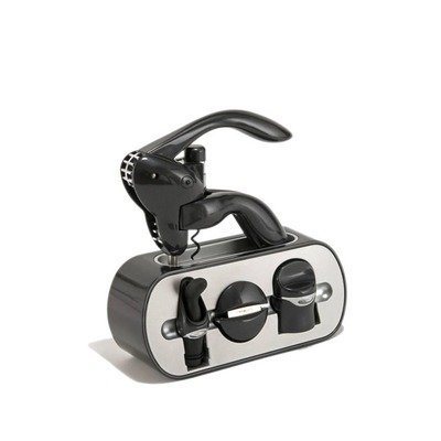Houdini Lever Style Corkscrew with Tool Stand Set in Caviar - FindGift.com