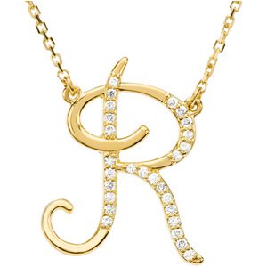 14k Yellow Gold Alphabet Initial Letter R Diamond Pendant Necklace, 17 ...