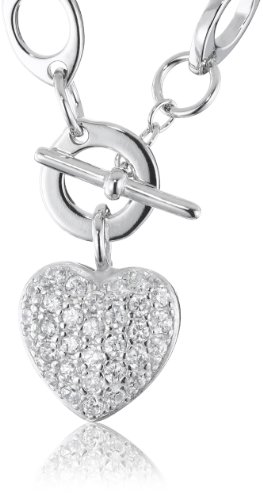 Sterling Silver Pave Simulated Diamond Heart Bracelet, 7.25" from ...