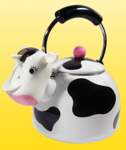 => Unique Novelty Farm Cow Design Whistling Enamel Coated Tea Kettle ...