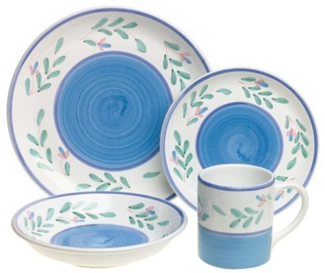 Caleca Blue Garland 16-Piece Dinnerware Set, Service for 4 ...
