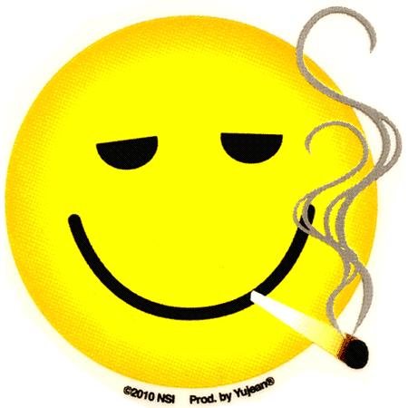 SMOKING SMILEY, SMOKING WEED JOINT YELLOW SMILEY FACE STICKER, 2.75" x ...