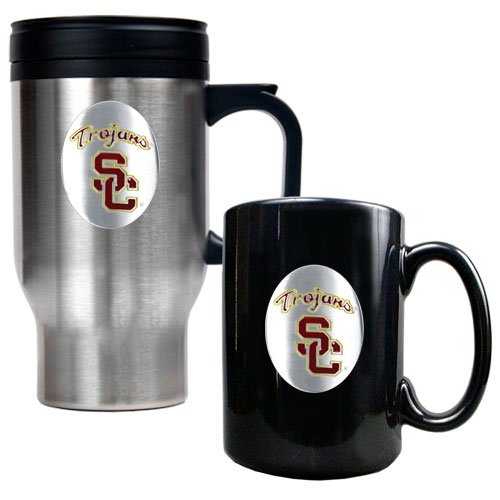 NCAA USC Trojans Stainless Steel Travel Mug & Ceramic Mug Set