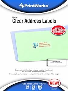 Amazon.com : Printworks Clear Matte Address Labels for Inkjet or Laser ...