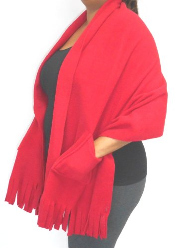 Polar Fleece Shawl Wrap Shoulder Cozy Pockets, Fringe 78" x 27 ...