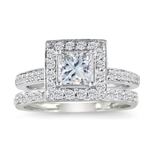 1/2ct Pave Princess Diamond Bridal Set in 14k White Gold | 9032A