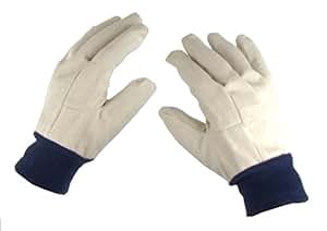 Men's Work Gloves Cotton Canvas, Large (size 10), white w/ blue knit ...