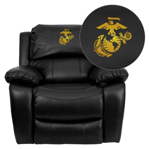 Flash Furniture United States Marine Corps Embroidered Black Leather ...