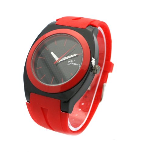 Red Geneva Unisex Simple Modern Circle Rubber Band Watch | Geneva Watches