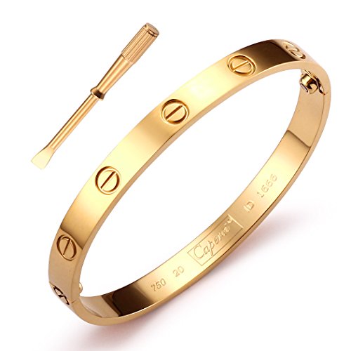 Stainless Steel Screw Head Oval Gold-Tone Bangle Bracelet Screwdriver ...
