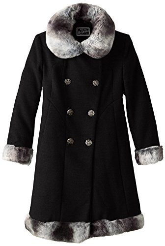 Rothschild Big Girls' Dressy Coat With Faux Fur Trim, Black, 14 Apparel ...