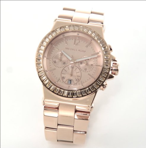 【MICHAEL KORS/マイケルコース】 ラインストーンベゼルが可愛いガーリーな大きめピンクゴールド・クロノグラフ・ウオッチ MK5412
