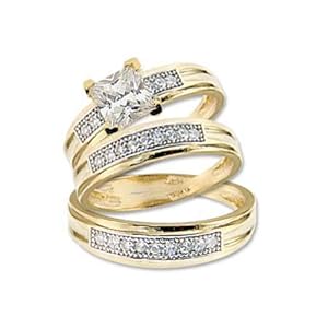 Amazon.com: 14k Yellow Gold, His & Her Set Trio Three Piece Wedding ...