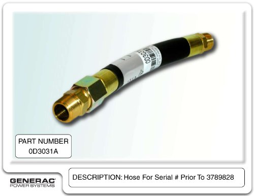 Generac 3/4" Flexible Fuel Connection Hose 12" Part #0D3031A (for ...