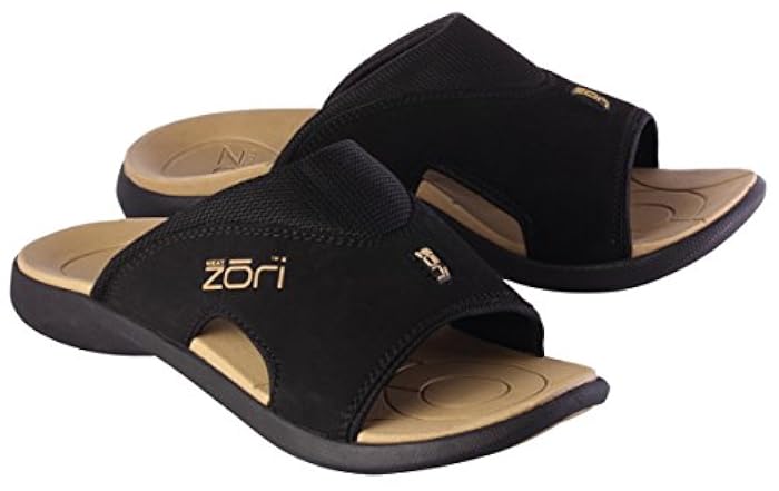 Neat Feat Leg Men's Zori Pump Sport Orthopedic Flip Flop, Black/Tan, 9 D Us