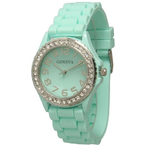Women’s Geneva Rhinestone-accented Silicone Watch – Mint Green | Geneva ...