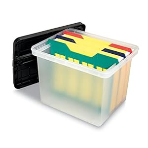 Amazon.com : OfficeMax Letter File Box with Dividers, Clear & Black ...