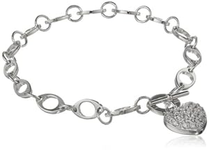 Sterling Silver Pave Simulated Diamond Heart Bracelet, 7.25" from ...