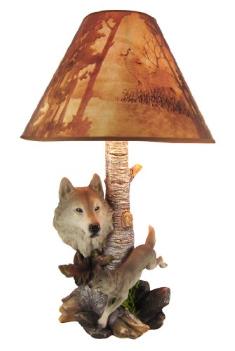 ==Gray Wolf Table Lamp Forest Shade Wolves Nature | ppuimkuaxt