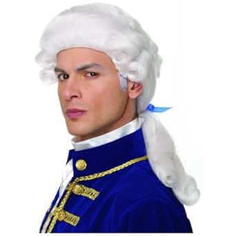 Amazon.com: Mens Costume Wigs White Royal Colonial Ponytail+Bow Wig ...