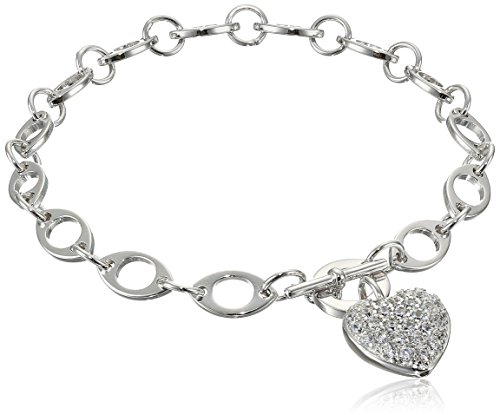 Sterling Silver Pave Simulated Diamond Heart Bracelet, 7.25" from ...
