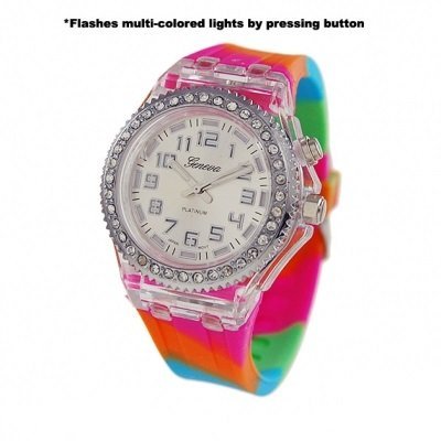 GENEVA PLATINUM Silicone Rubber CZ Light Up Watch Multi Color | Geneva ...