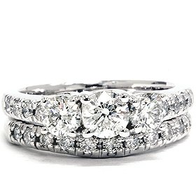 #!Cheapest Real SI 1.50CT 3 Three Stone Diamond Engagement Wedding Ring ...