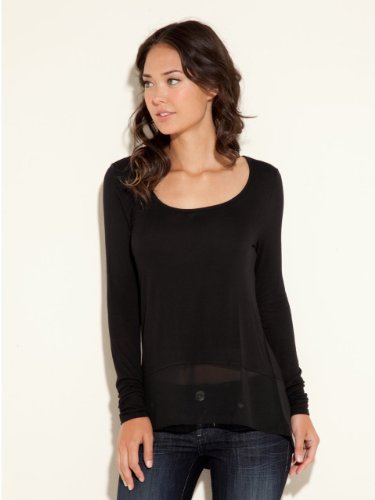 GUESS Elle Long-Sleeve Top, JET BLACK (LARGE) | Women Tops and Tees Shirts