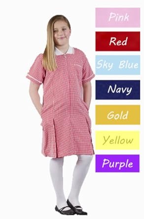 Girls School Uniform Summer Dress Gingham Check Pink Yellow Blue Gold ...