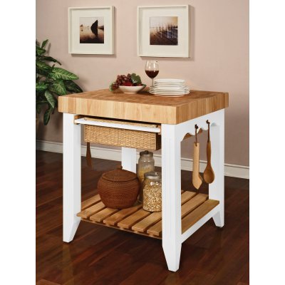 Powell Color Story Pure White Butcher Block Kitchen Island